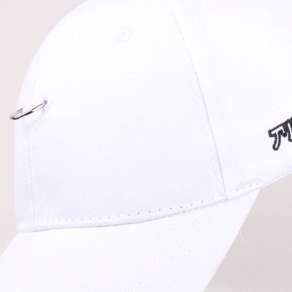 Kpop Hat Baseball Cap Rings Outdoor Iron Ring Caps Cotton Snapback Hats Casual Adjustable Dad Hat Hip Hop Hats (White)