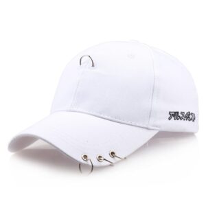 kpop hat baseball cap rings outdoor iron ring caps cotton snapback hats casual adjustable dad hat hip hop hats (white)