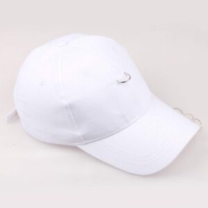 Kpop Hat Baseball Cap Rings Outdoor Iron Ring Caps Cotton Snapback Hats Casual Adjustable Dad Hat Hip Hop Hats (White)