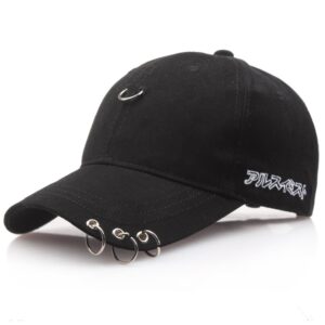 kpop hat baseball cap rings outdoor iron ring caps cotton snapback hats casual adjustable dad hat hip hop hats (black)