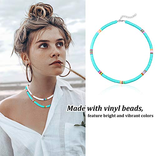 Hicarer 6 Pcs Beaded Choker Necklace for Women Surfer Necklace Colorful Heishi Necklace Boho Seed Bead Choker Set Women Bohemian Necklaces Trendy Western Necklaces jewelry