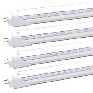 t8 t10 t12 2ft led light tube - 8w led replacement for 24 inch fluorescent bulb, 20w equivalent, 1120lm, 5000k daylight white, ballast bypass, dual-end powered, clear cover (pack of 4)