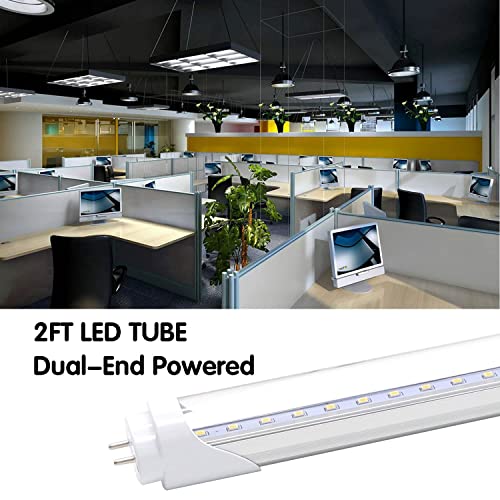 T8 T10 T12 2FT LED Light Tube - 8W LED Replacement for 24 inch Fluorescent Bulb, 20W Equivalent, 1120Lm, 5000K Daylight White, Ballast Bypass, Dual-End Powered, Clear Cover (Pack of 4)