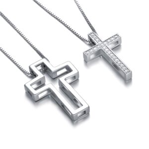 soulmeet matching silver crosses necklace set for couples mother daughter son sisters friends 2 always be with you (white cz)