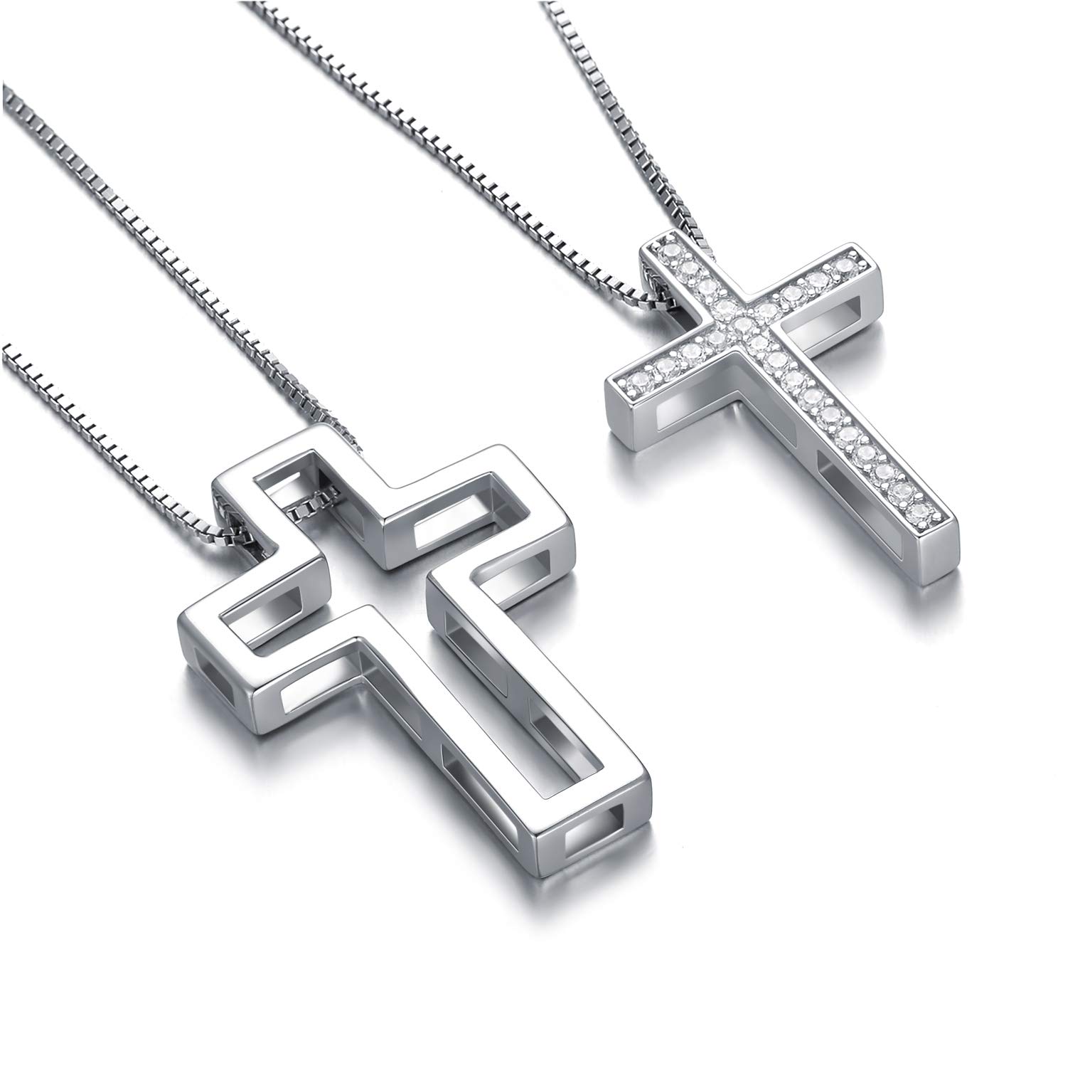 SOULMEET Matching Silver Crosses Necklace Set for Couples Mother Daughter Son Sisters Friends 2 Always Be With You (White CZ)