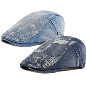 men's denim newsboy flat cap gatsby ivy cabbie hat driving cap