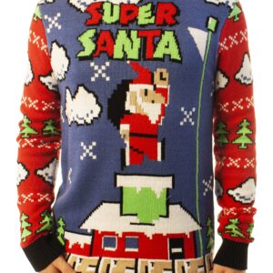 Ugly Christmas Party Sweater Unisex - Super Santa -Medium Super Santa Blue