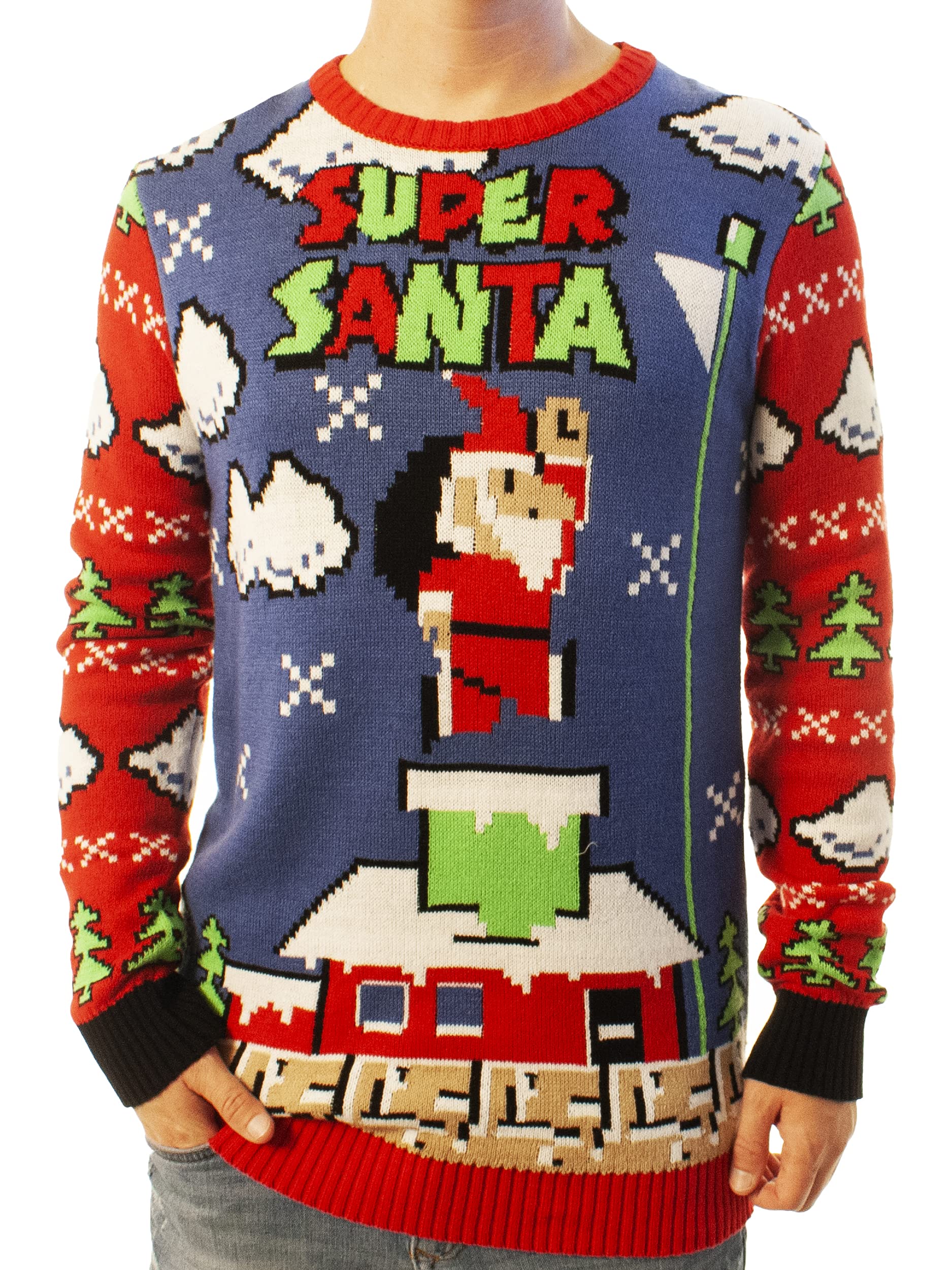 Ugly Christmas Party Sweater Unisex - Super Santa -Medium Super Santa Blue