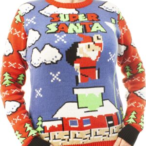 Ugly Christmas Party Sweater Unisex - Super Santa -Medium Super Santa Blue