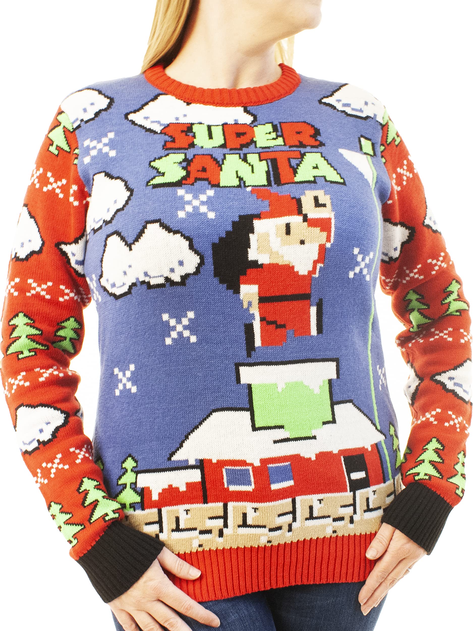 Ugly Christmas Party Sweater Unisex - Super Santa -Medium Super Santa Blue