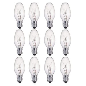 wokhok 7 watt night light bulb and salt lamps replacement bulbs,c7/7 watt/120 v/45 lumen,e12 candelabra base clear glass incandescent bulbs,12 pack