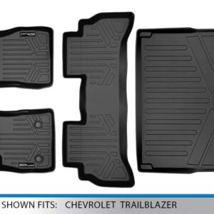 SMARTLINER Custom Fit 2 Row Floor Mats & Cargo Liner Behind 2nd Row (Upper Deck) Set Black Compatible with 2021-2022 Chevrolet Trailblazer (FWD only)