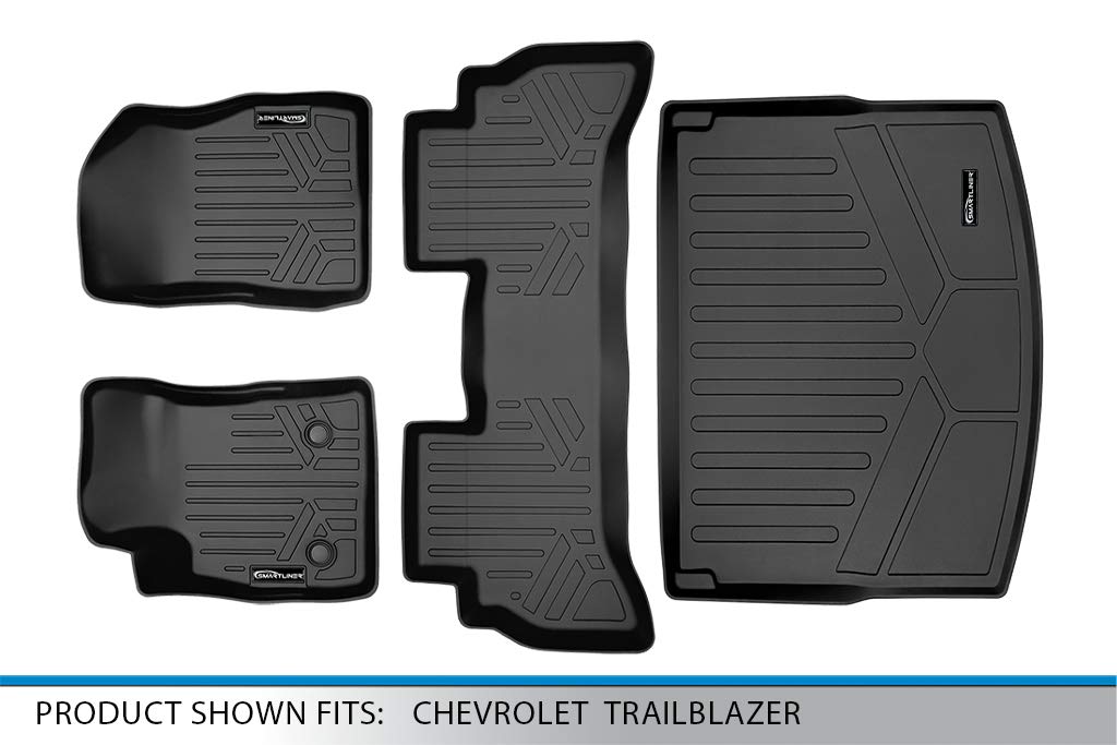 SMARTLINER Custom Fit 2 Row Floor Mats & Cargo Liner Behind 2nd Row (Upper Deck) Set Black Compatible with 2021-2022 Chevrolet Trailblazer (FWD only)