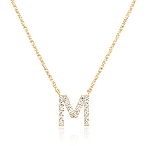 PAVOI Womens 14K Gold Plated – Yellow Gold Cubic Zirconia Initial Necklace