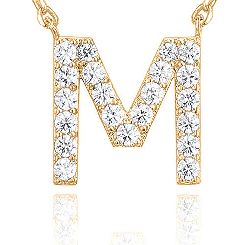 PAVOI Womens 14K Gold Plated – Yellow Gold Cubic Zirconia Initial Necklace