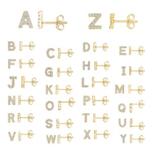 PAVOI 14K Yellow Gold Plated Sterling Silver CZ Alphabet Letter Earrings | Initial Earrings for Women | Letter A