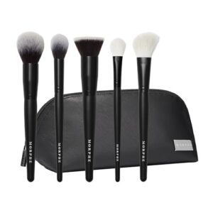 morphe face the beat makeup brushes - 5 piece makeup brush set with foundation, blush, contour & blending brushes - made with synthetic bristles & includes makeup brush case (5 count)