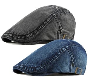 2 pack mens denim cotton newsboy cap ivy gatsby driving hunting cabbie hats (2 pack-c)