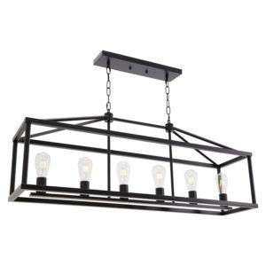 bonlicht modern rectangle chandelier 6 light black industrial vintage kitchen island lighting fixture hanging pendant lamp farmhouse metal cage ceiling light fixtures for living room dining room foyer