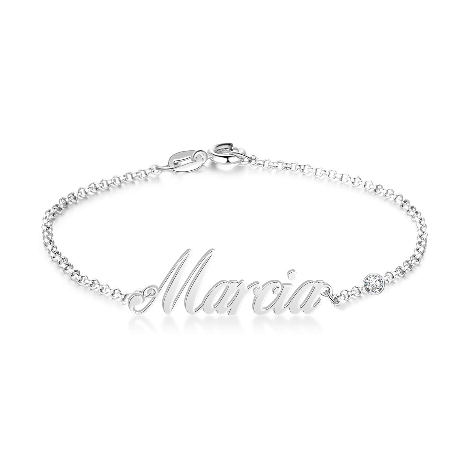 Personalized Name Bracelet or Anklet Bracelet with CZ birthstone 925 Sterling Silver /14K Custom Names Tiny Bar Bracelet Dainty Jewelry Birthday Gifts for Women， 7"+1.5"