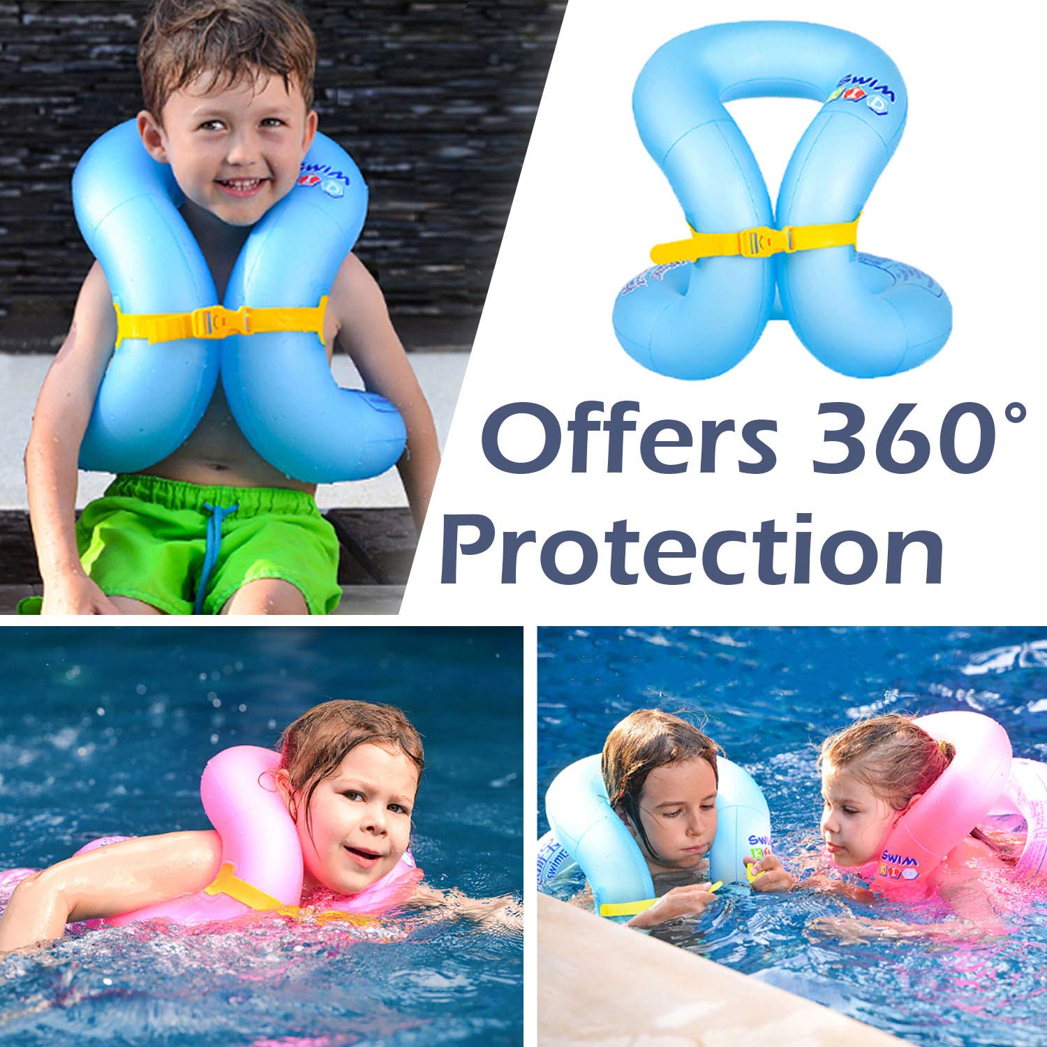 Hyfoo Floaties Swim Vest for Child, Portable Inflatable Pool Floats Swimming Ring with Adjustable Safety Buckle, Safety Swim Arm Bands with Double Surround Air Bag, Durable Float Tube for Kids/Adult