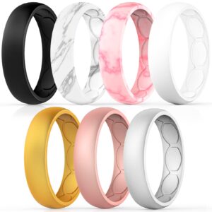 forthee 7 pack breathable designed silicone wedding ring for women, 5.7mm silicone rubber band, wedding ring replacement, comfortable fit, skin safe,size 6