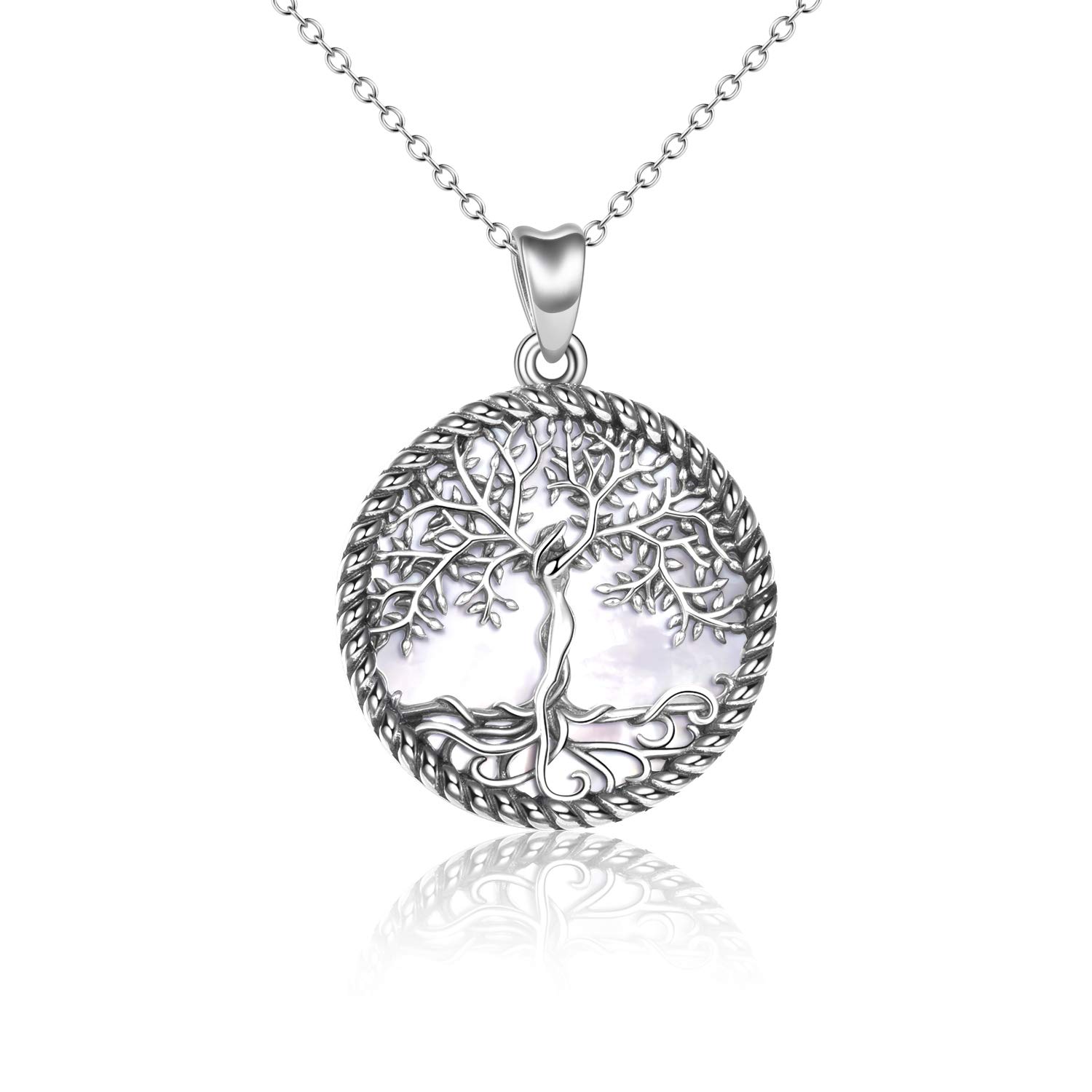 ONEFINITY Tree of Life Necklace Sterling Silver Mother of Pearl Tree of Life Pendant Jewelry for Women Men Gifts