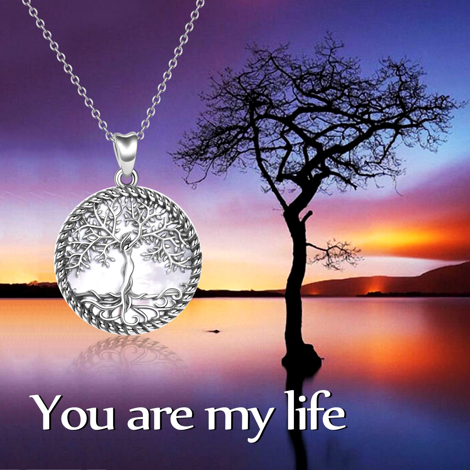 ONEFINITY Tree of Life Necklace Sterling Silver Mother of Pearl Tree of Life Pendant Jewelry for Women Men Gifts