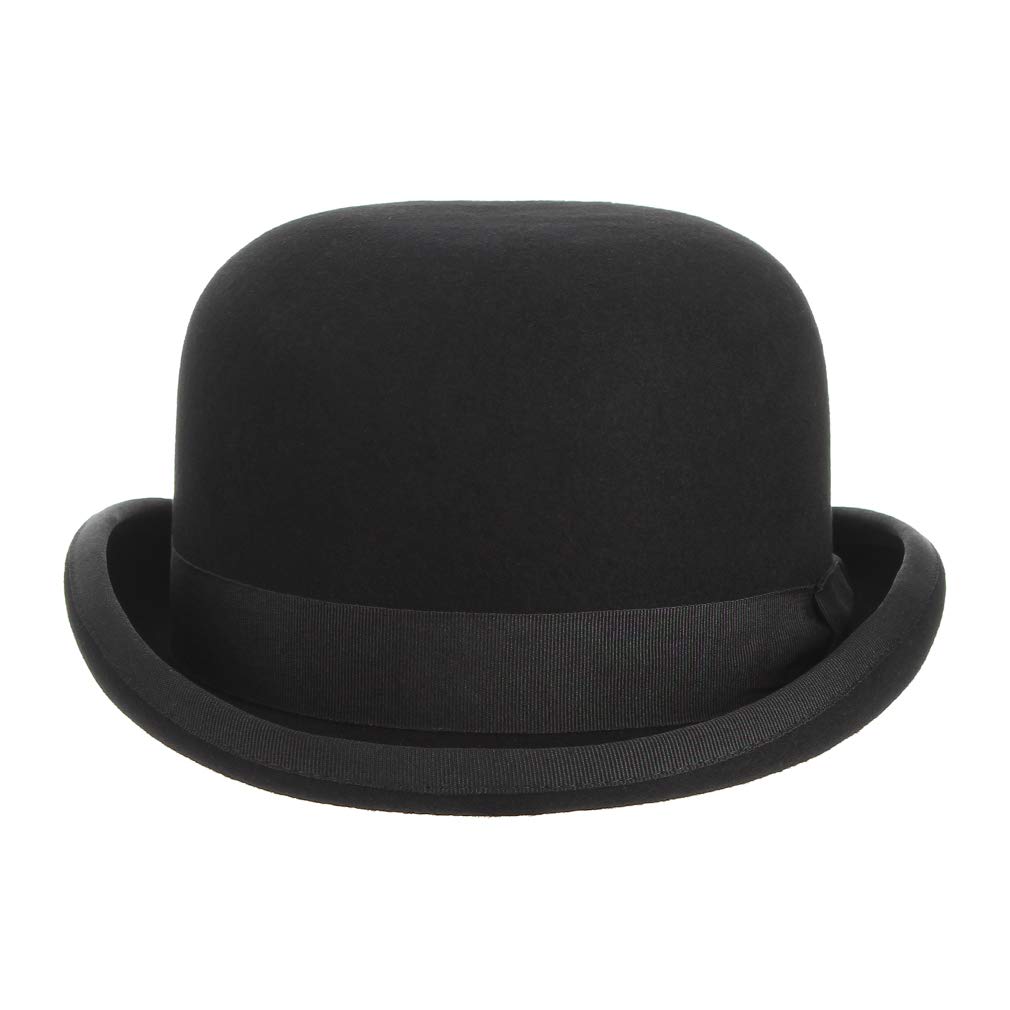 EOZY Mens 100% Wool Black Bowler Derby Hat Satin Lined Fedora Party Costume Hat