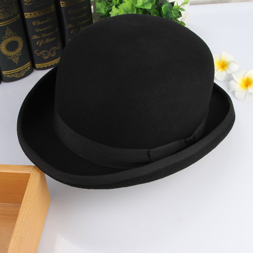 EOZY Mens 100% Wool Black Bowler Derby Hat Satin Lined Fedora Party Costume Hat