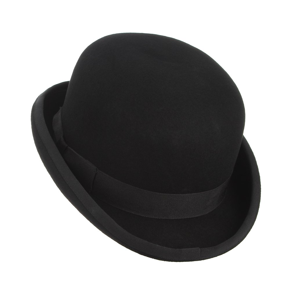 EOZY Mens 100% Wool Black Bowler Derby Hat Satin Lined Fedora Party Costume Hat