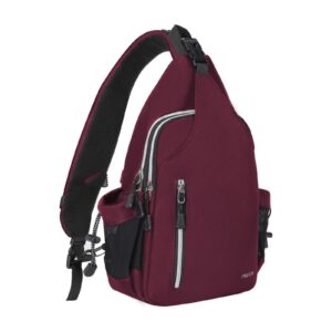 mosiso sling backpack double layer hiking daypack men/women chest shoulder bag, wine red