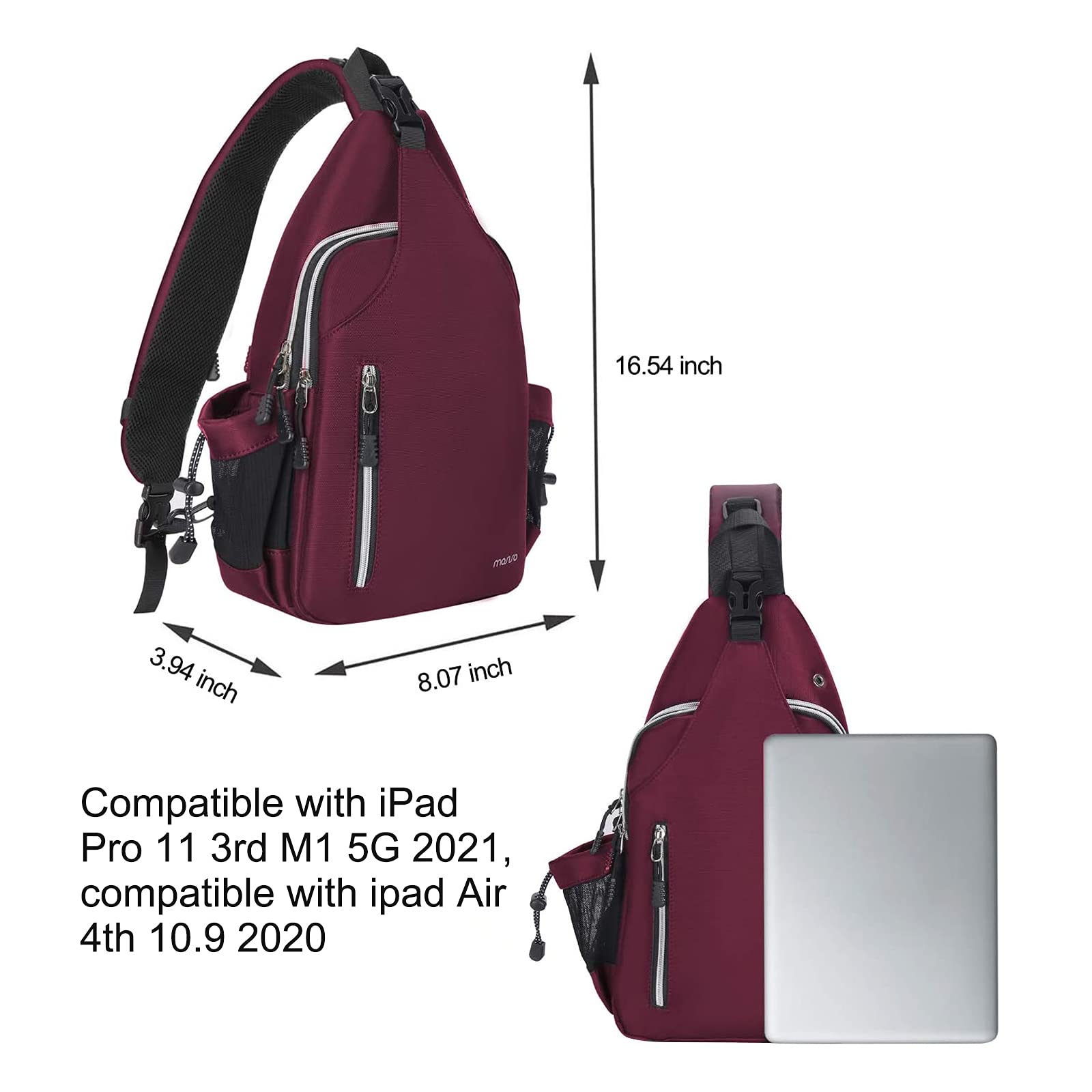 MOSISO Sling Backpack Double Layer Hiking Daypack Men/Women Chest Shoulder Bag, Wine Red