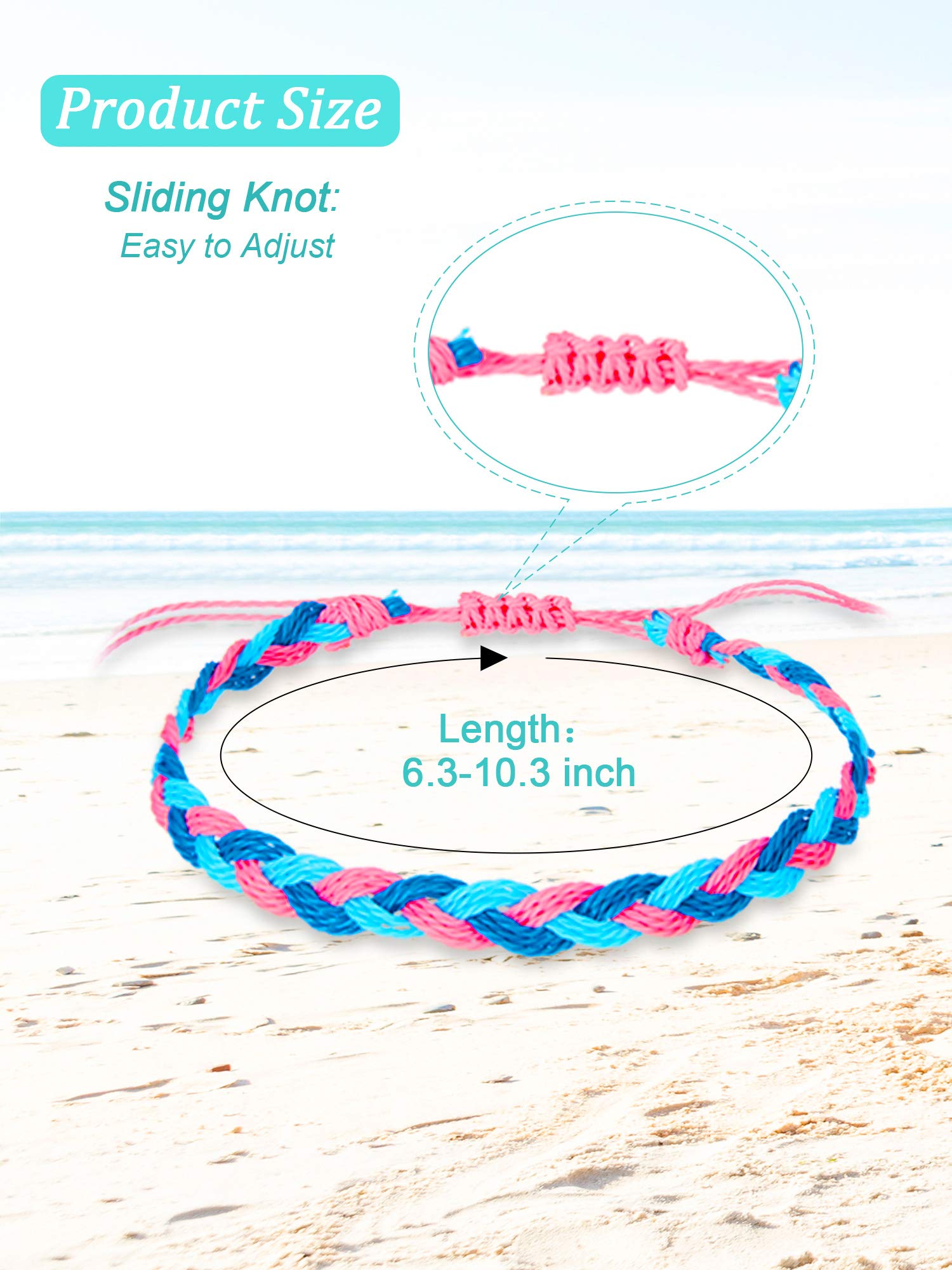 Hicarer 29 Pcs Surfer Wave Bracelet for Women Adjustable Summer Beach Bracelets Handmade Waterproof Braided Rope Bracelets(Summer Style)