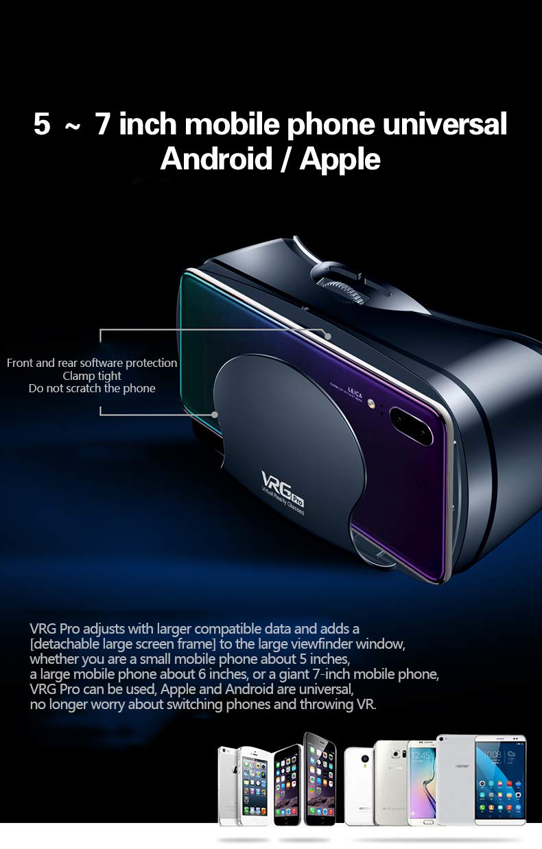 YOMENG VR glasses Virtual reality full-screen visual wide-angle VR glasses, VRG Pro 3D for smartphone devices from 5 to 7 inches