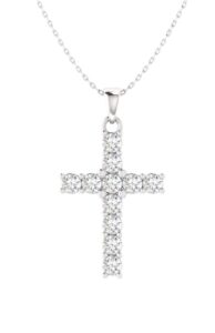 diamondere natural and certified diamond cross necklace in 10k white gold | 0.20 carat pendant with chain