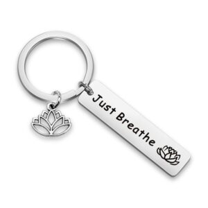 wusuaned breathe lotus keychain yoga jewelry inspirational gift for women girls