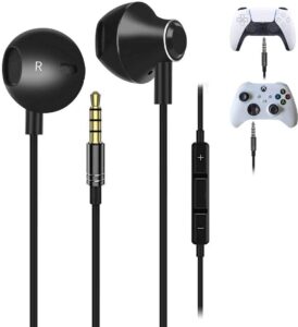 s&h 3.5mm gaming earbuds for ps4, ps5, new xbox one, cellphones, pc, laptop, earphones wired stereo bass in-ear hifi stereo headphones with microphone and volume-control (black)