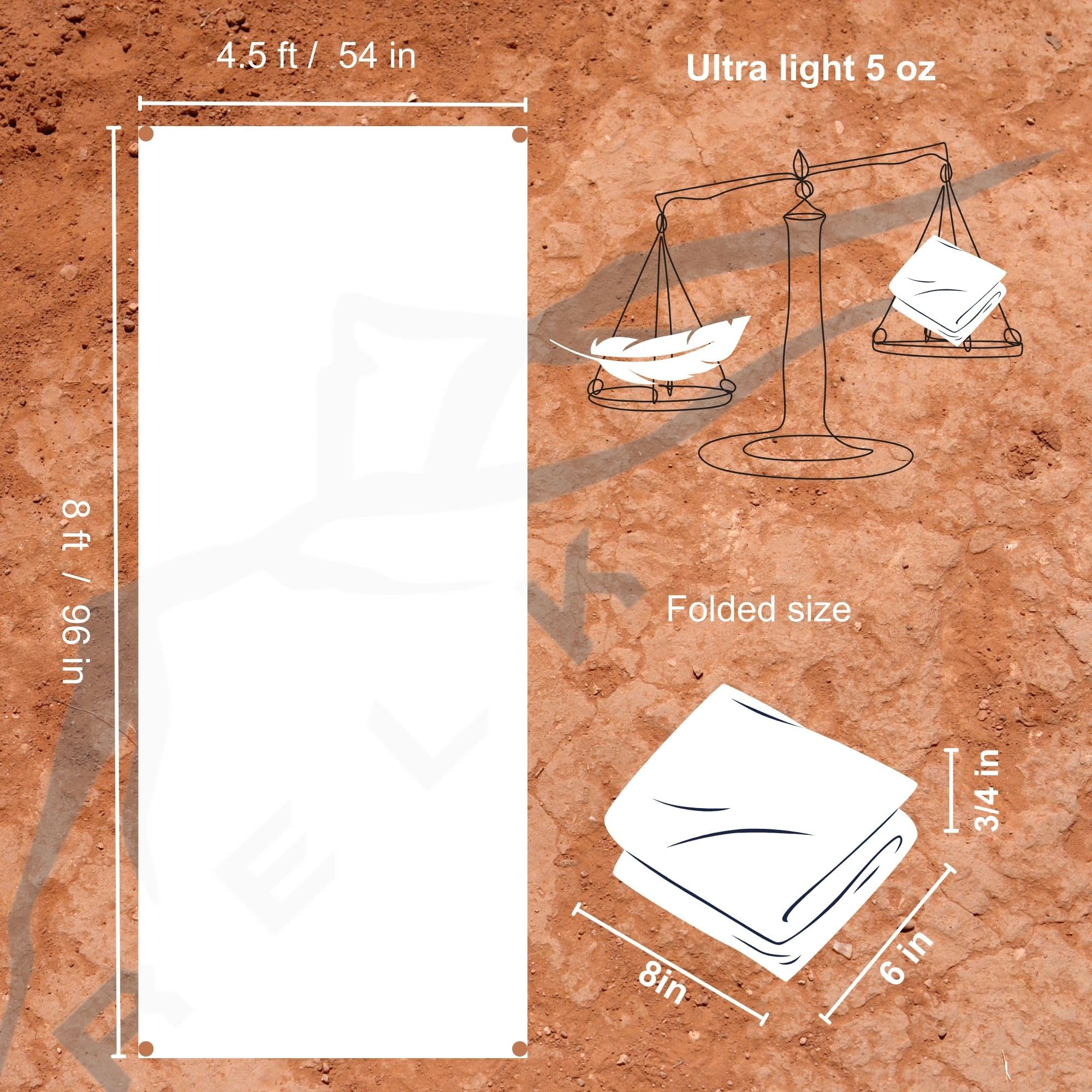 RELK Ultralight Tyvek Ground Cloth - Tyvek Tarp - Tent Footprint with Grommeted Corners - Backpacking or Camping - 4.5 Ft x 8 Ft