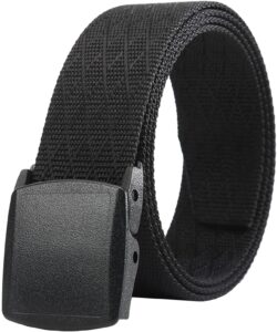 lionvii mens belt web - nylon belt for men with plastic buckle durable breathable waist belt for work travel golf sports, adjustable [53" l x 1.5" w](black)