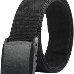 LionVII Mens Belt Web - Nylon Belt for Men with Plastic Buckle Durable Breathable Waist Belt for Work Travel Golf Sports, Adjustable [53" L x 1.5" W](Black)