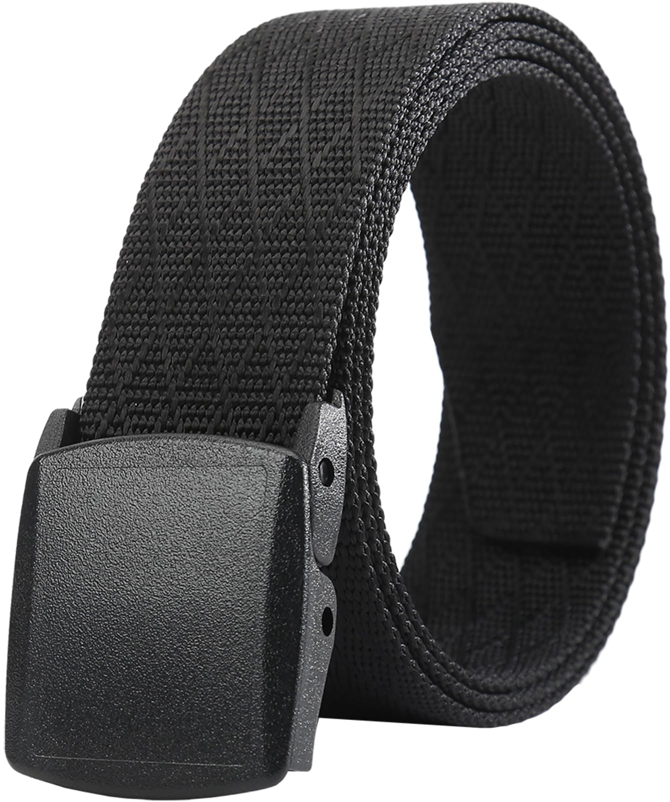 LionVII Mens Belt Web - Nylon Belt for Men with Plastic Buckle Durable Breathable Waist Belt for Work Travel Golf Sports, Adjustable [53" L x 1.5" W](Black)