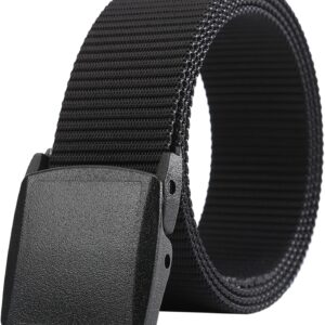 LionVII Mens Belts Web - Nylon Belt for Men with Plastic Buckle Durable Breathable for Work Outdoor, Adjustable [53" L x 1.5" W](Black)