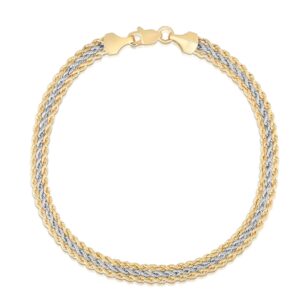 floreo 10k two tone yellow and white gold triple strand rope bracelet 7.25”