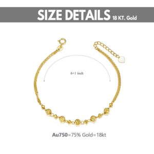 18K Yellow Gold Ball Bracelet Jewelry Gift for Women, Dainty Real Gold Italian Double Chain Bracelets Fine Jewelry Gift for Her, Wife, Girlfriend 6.5"+1"