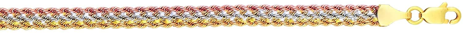 Floreo 10k Tri Color Gold Triple Strand Rope Chain Bracelet, 7.5”