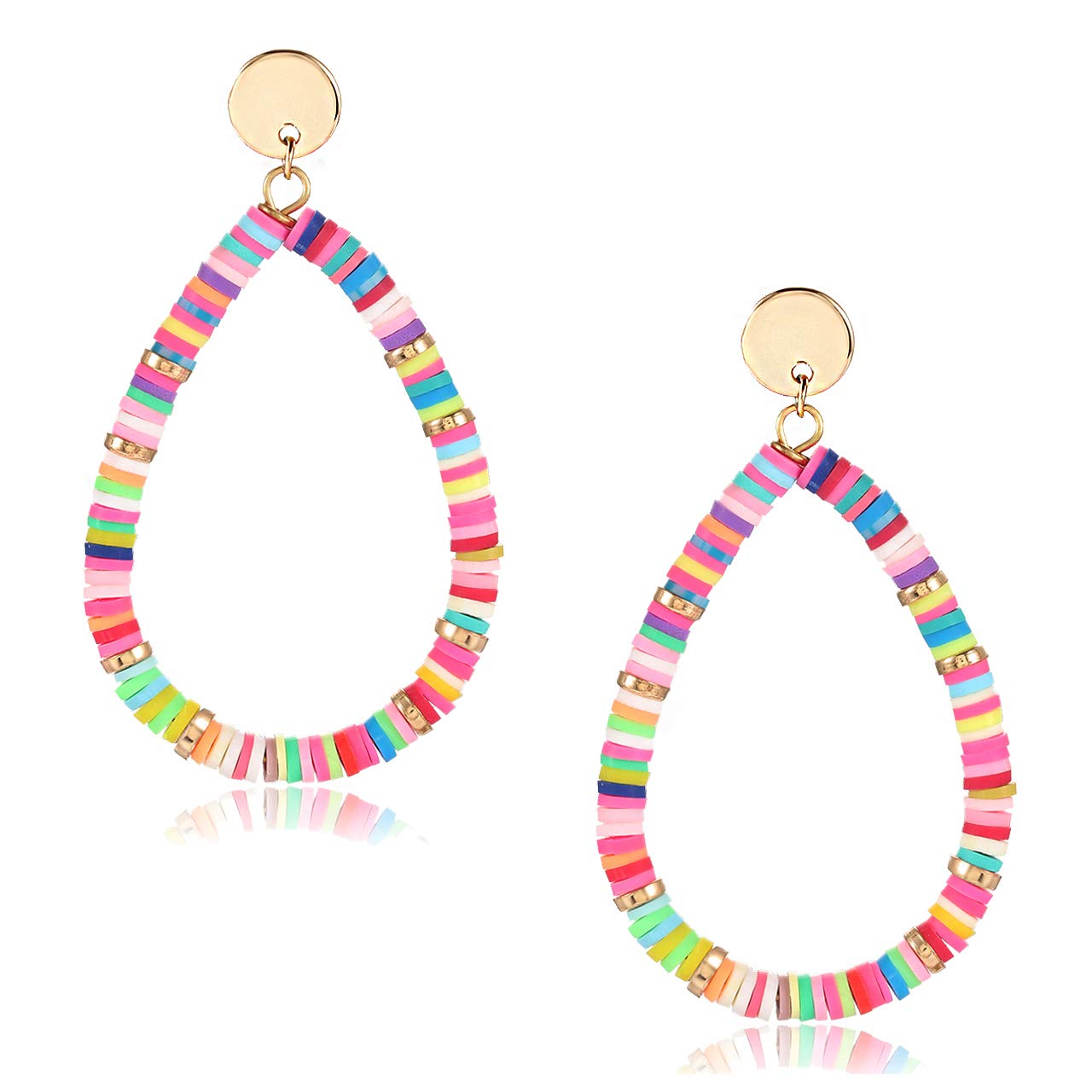 PHALIN Colorful Heishi Bead Dangle Drop Earrings for Women Multicolored Polymer Clay Beaded Hoop Dangle Earring Studs for Summer Beach Vacation (Teardrop)