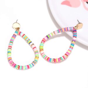 PHALIN Colorful Heishi Bead Dangle Drop Earrings for Women Multicolored Polymer Clay Beaded Hoop Dangle Earring Studs for Summer Beach Vacation (Teardrop)