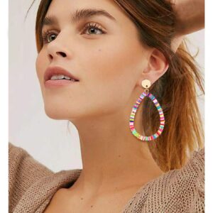 PHALIN Colorful Heishi Bead Dangle Drop Earrings for Women Multicolored Polymer Clay Beaded Hoop Dangle Earring Studs for Summer Beach Vacation (Teardrop)