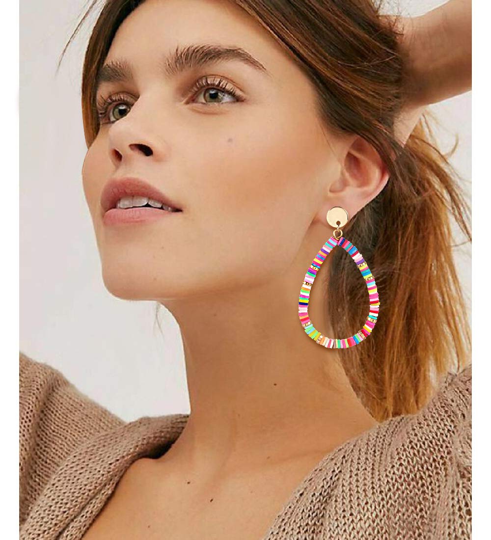 PHALIN Colorful Heishi Bead Dangle Drop Earrings for Women Multicolored Polymer Clay Beaded Hoop Dangle Earring Studs for Summer Beach Vacation (Teardrop)